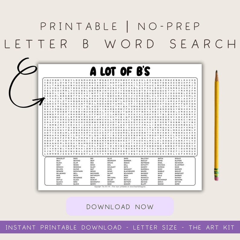 Word Search PDF, Letter B Printable, Vocabulary Activities, Word Find ...