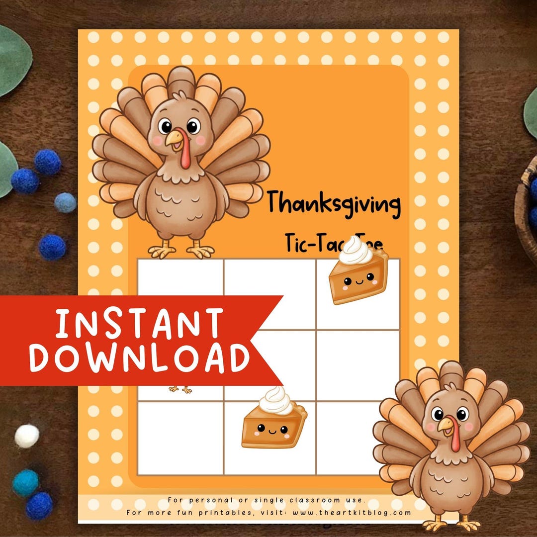 Thanksgiving Tic Tac Toe Printable Game – Turkey Vs Pumpkin Pie, Fall ...