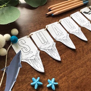 Shark Week Banner Printable Color in Your Own Banner Shark - Etsy