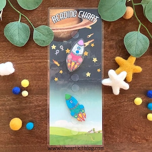 Kid's Reading Tracker Chart, Printable Reading Log, Outer Space Rocket ...