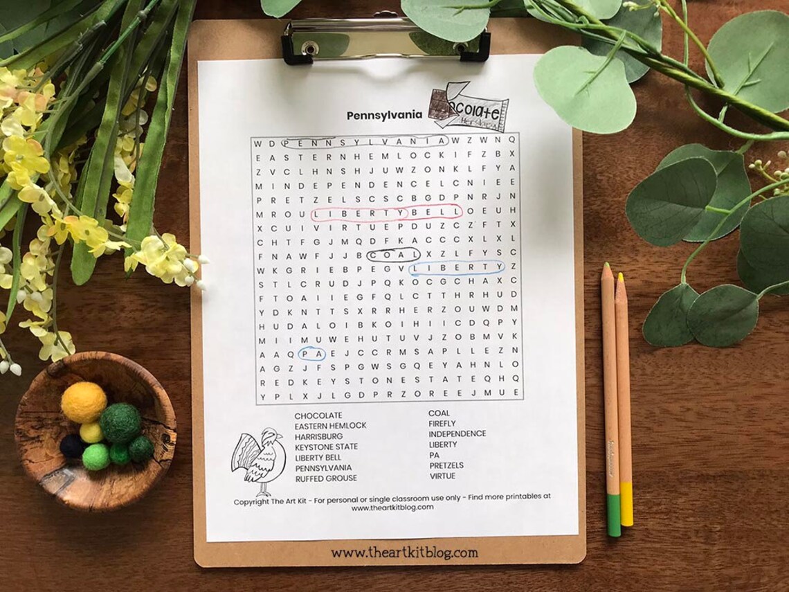 Mini Pennsylvania Coloring Pages AND Word Search, 50 States Coloring ...