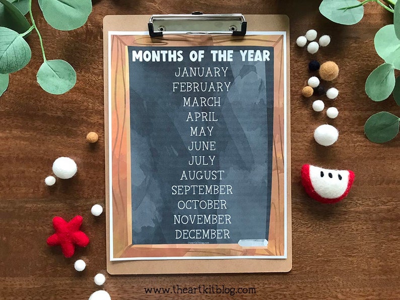 Months of the Year Chart PRINTABLE, Chalkboard, Preschool, Kindergarten ...