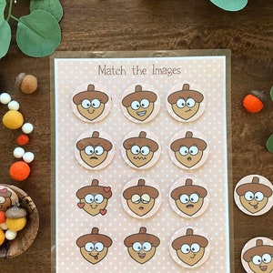Cute Acorn Faces Memory Match Game Printable, Emoji Busy Book Page ...