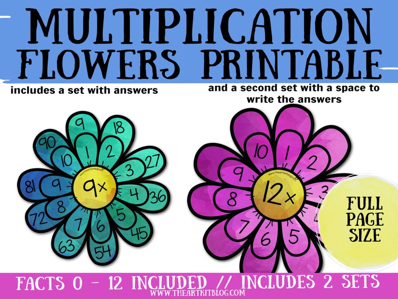 Elementary Multiplication Flowers // Printable Worksheets 0 to 12 in ...