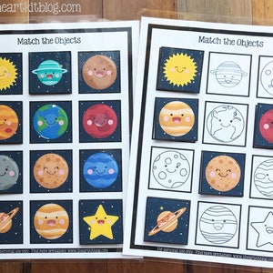 Solar System Space Matching Game Printable // Cute Kids Planets Match ...