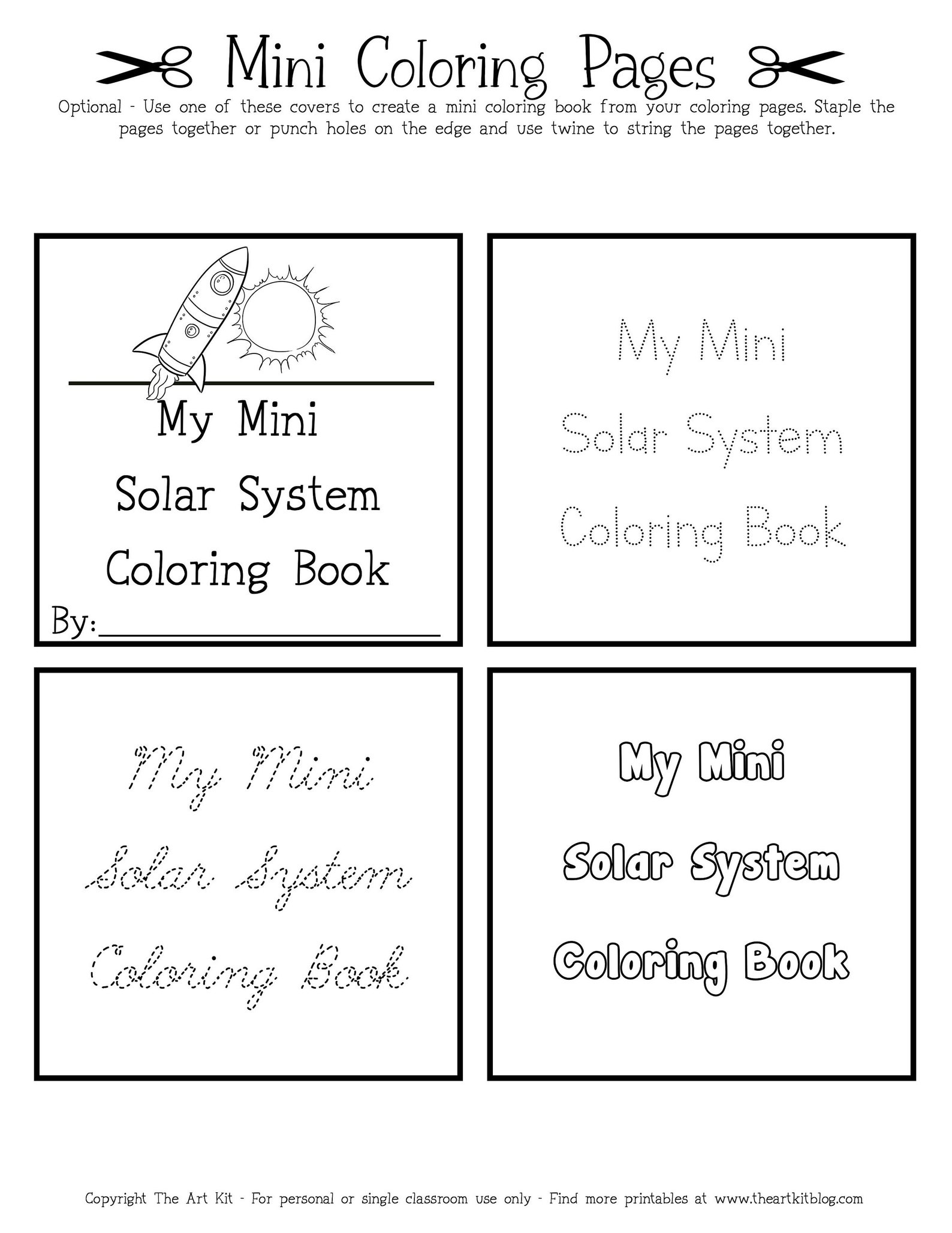 MINI Solar System Coloring Pages Book, 16 Mini Pages to Trace and Color ...