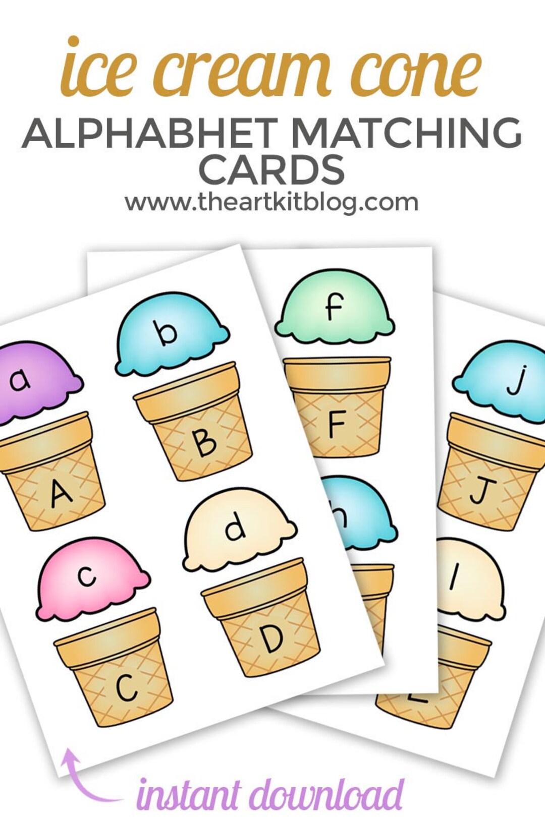 Ice Cream Cone Alphabet Letter Uppercase and Lowercase Match up ...