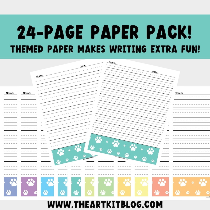 Paw Prints Printable Lined Paper, Rainbow Pastel Notebooking Pages ...