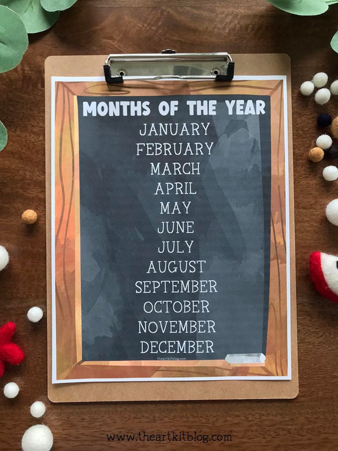 Months of the Year Chart PRINTABLE, Chalkboard, Preschool, Kindergarten ...
