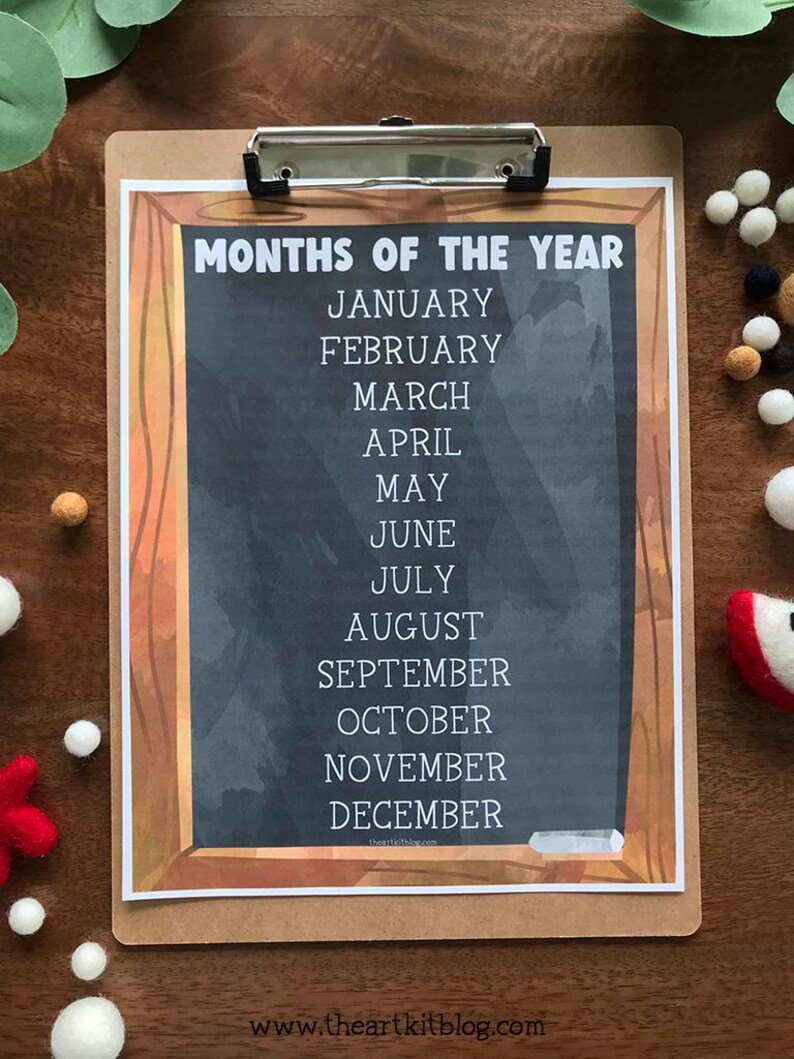 Months of the Year Chart PRINTABLE, Chalkboard, Preschool, Kindergarten ...
