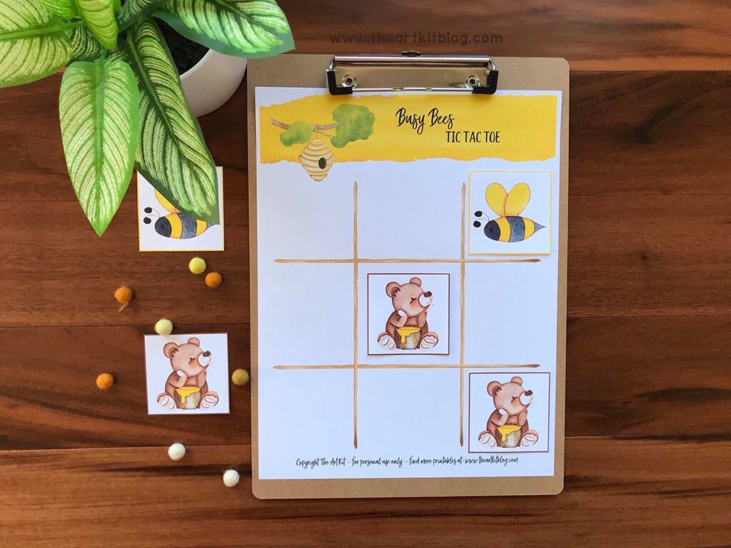 Busy Bees Tic Tac Toe Printable Game, Printable Game for Kids, Busy ...