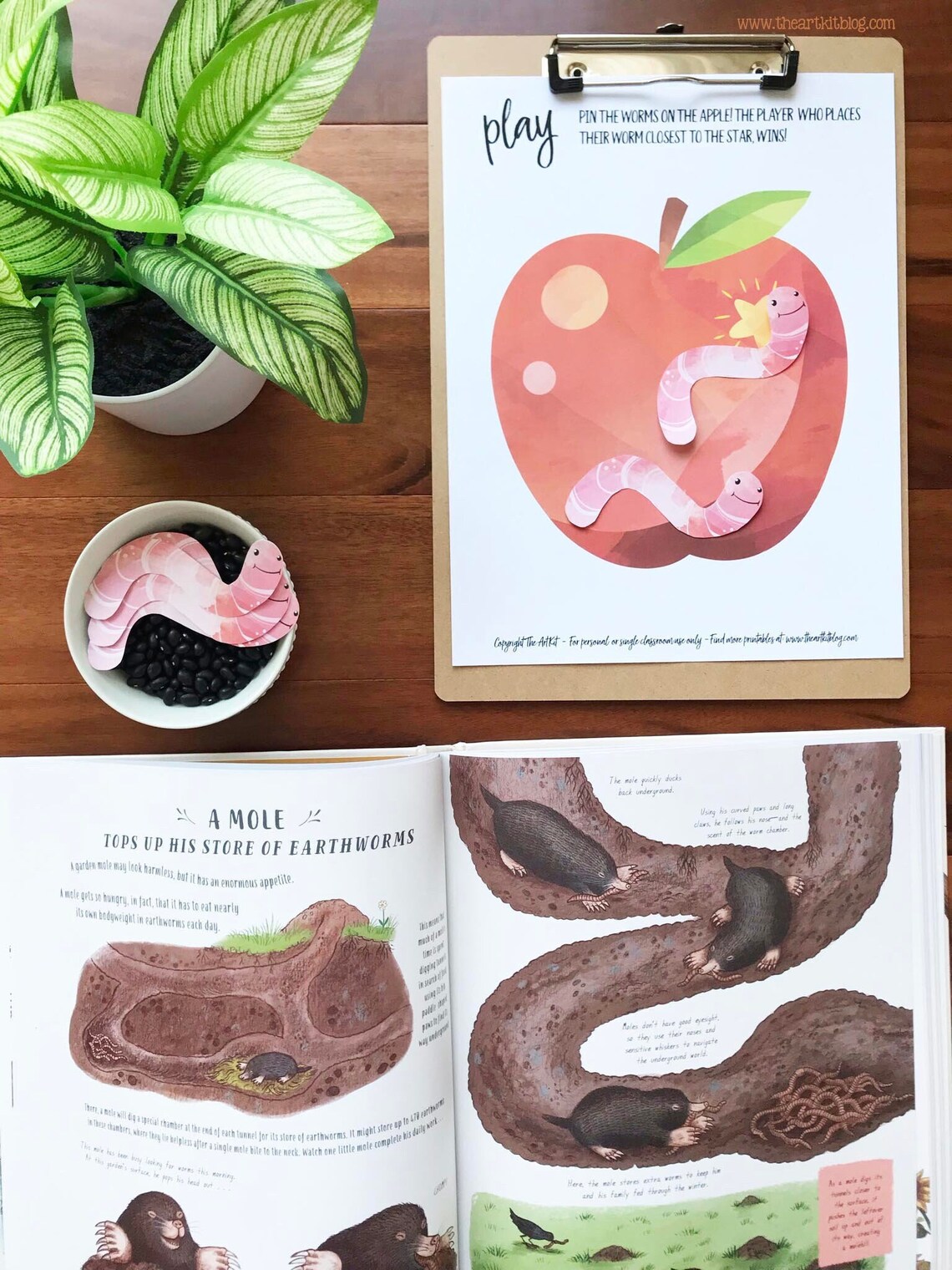 Pin the Worm on the Apple Game, Nature Unit Study, Printable Game ...