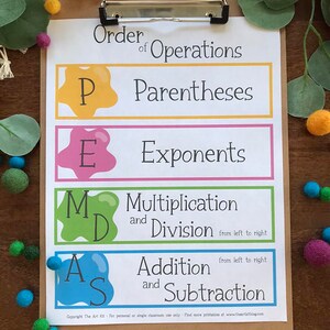 Order of Operations Printable Poster, PEMDAS, Classroom Resource ...