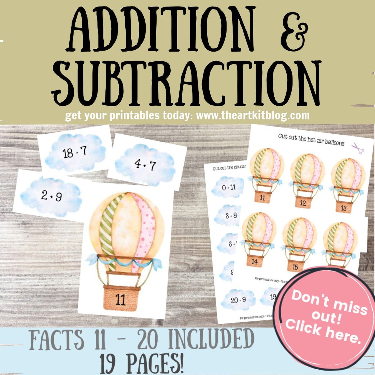 Hot Air Balloon Math // Addition and Subtraction // Facts 11 - Etsy
