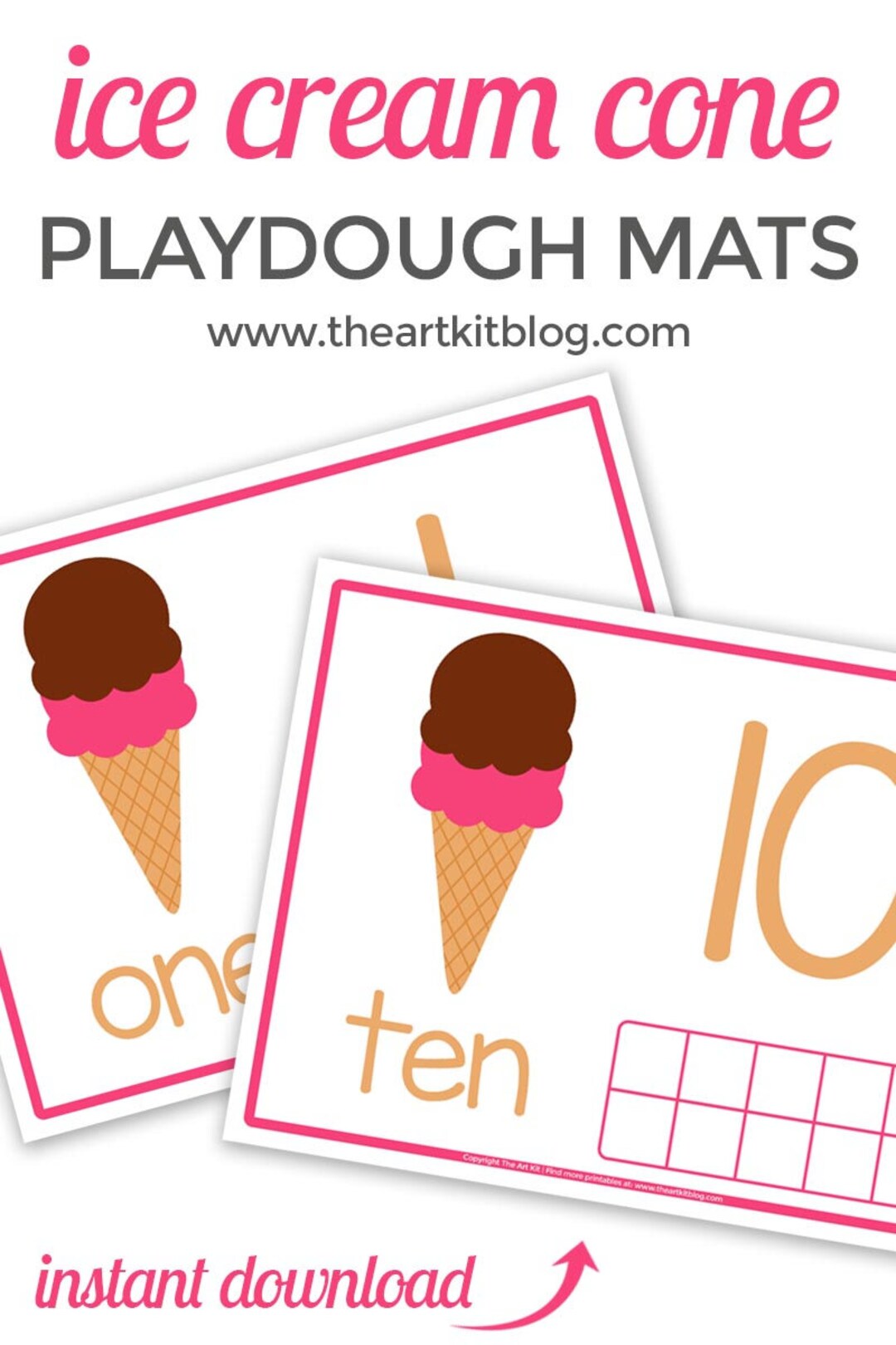 Pink Ice Cream Cone Playdough Mats Activity Mats for Number Counting ...
