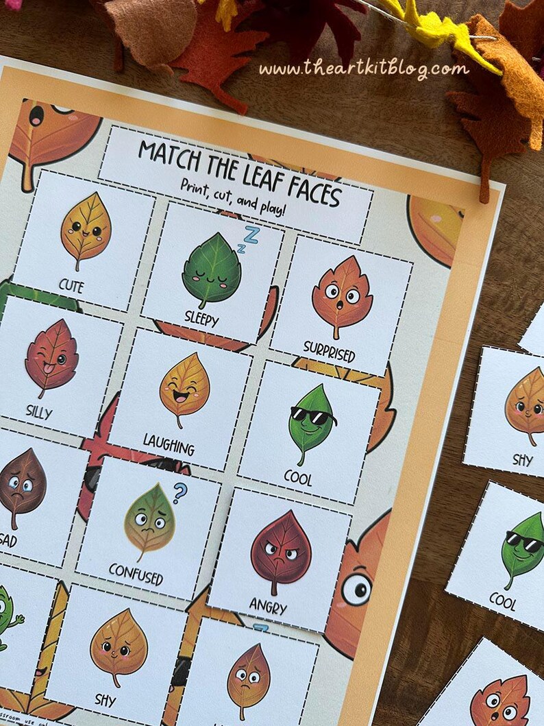 Leaf Emotion Matching Game Printable | Fall Leaf Faces Memory Game ...
