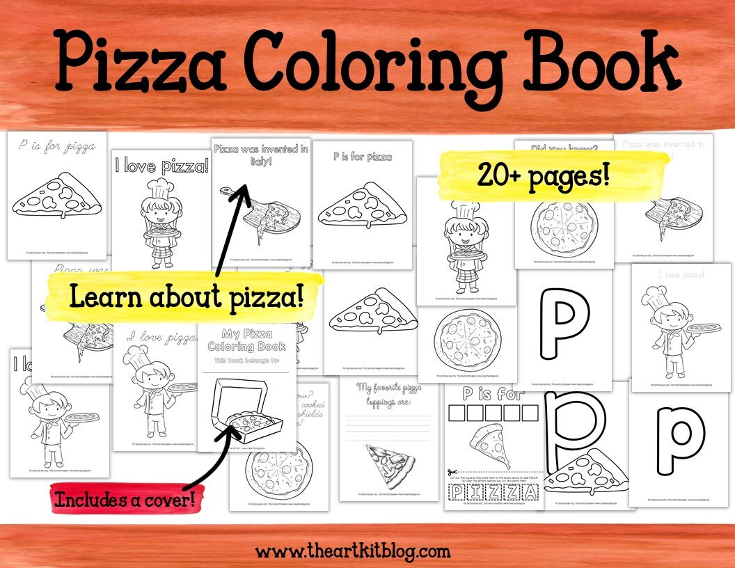 Pizza Coloring Pages, Printable Pizza Coloring Book, for Kids and ...
