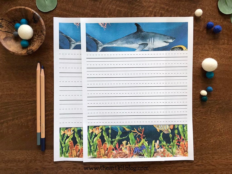 Printable Lined Paper With Sharks, Notebooking Pages, School Lined ...