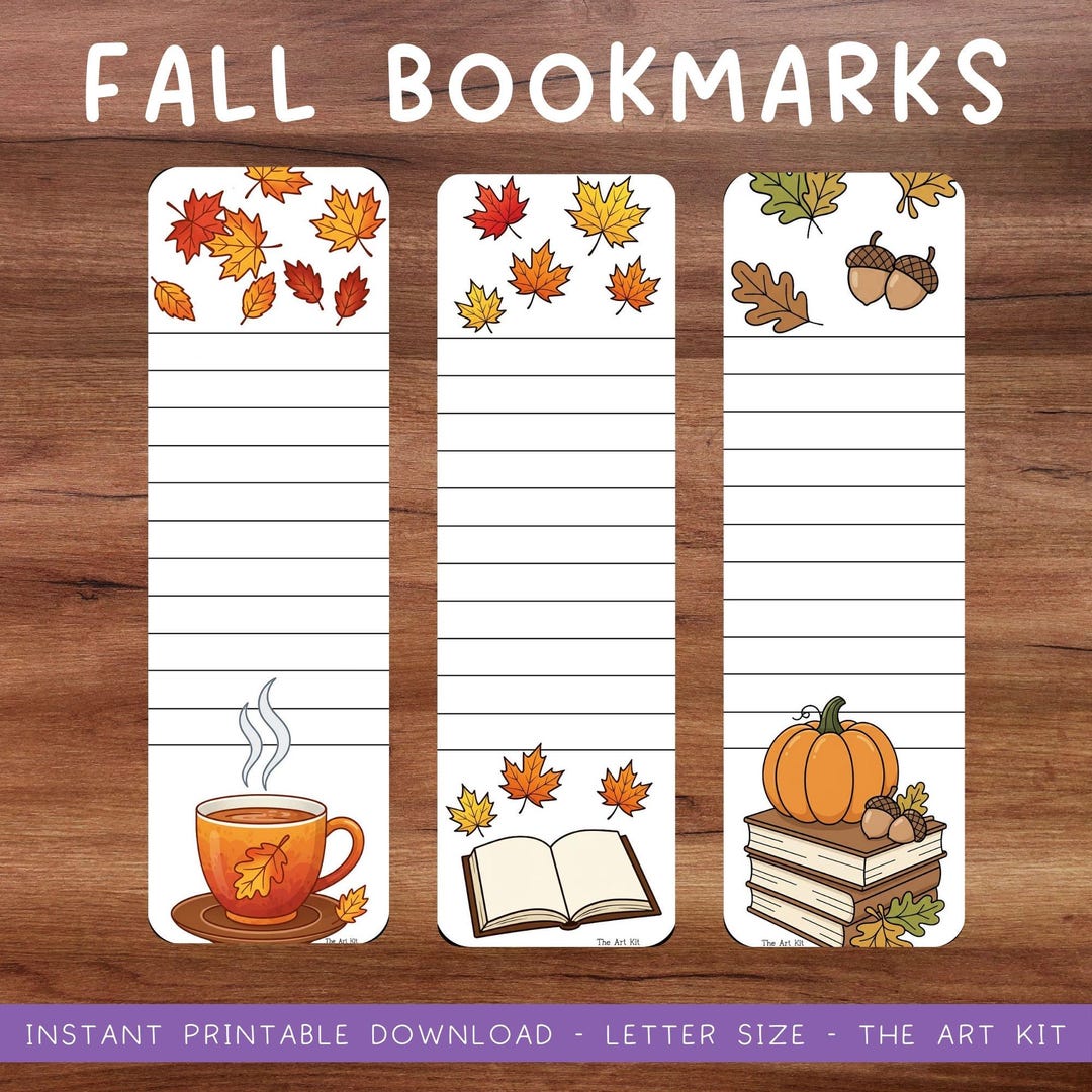 3 Fall Bookmarks Printable | Cozy Autumn Teacup, Pumpkin, and Maple ...