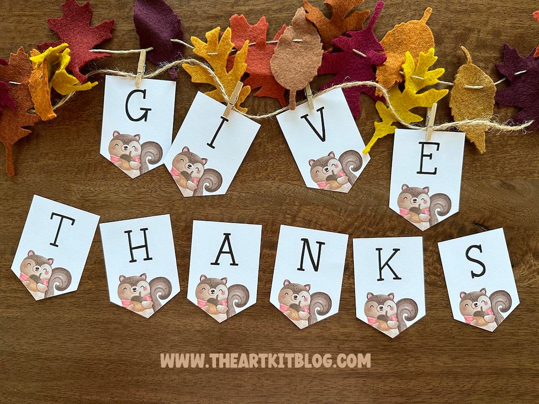 Give Thanks Banner Printable, Thanksgiving, November Wall Art, Fall ...