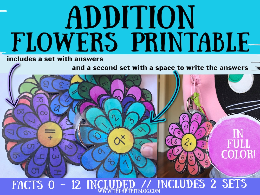 Addition Watercolor Flower Printable, Math Wheels 0 - 12, Flash Cards ...