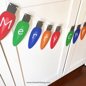 Merry Christmas Light Bulb Banner - Instant Download Printable - Easy ...
