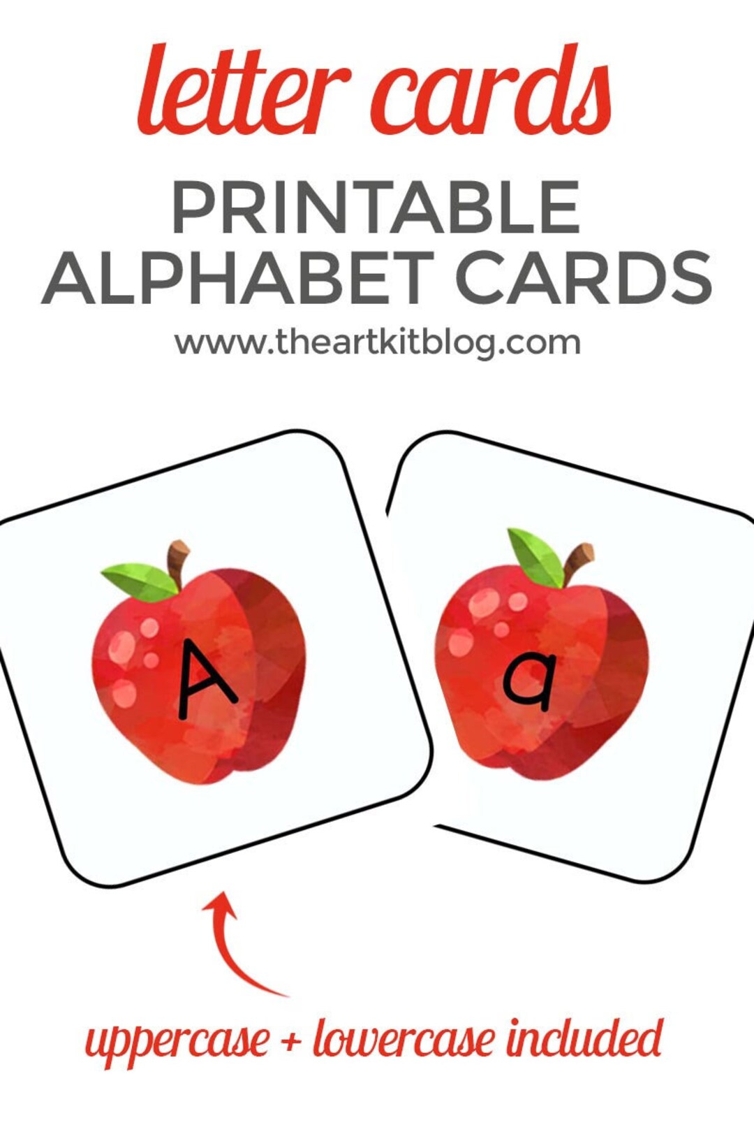Watercolor Apple Themed Alphabet Cards Flashcards Memory Game Abc's ...