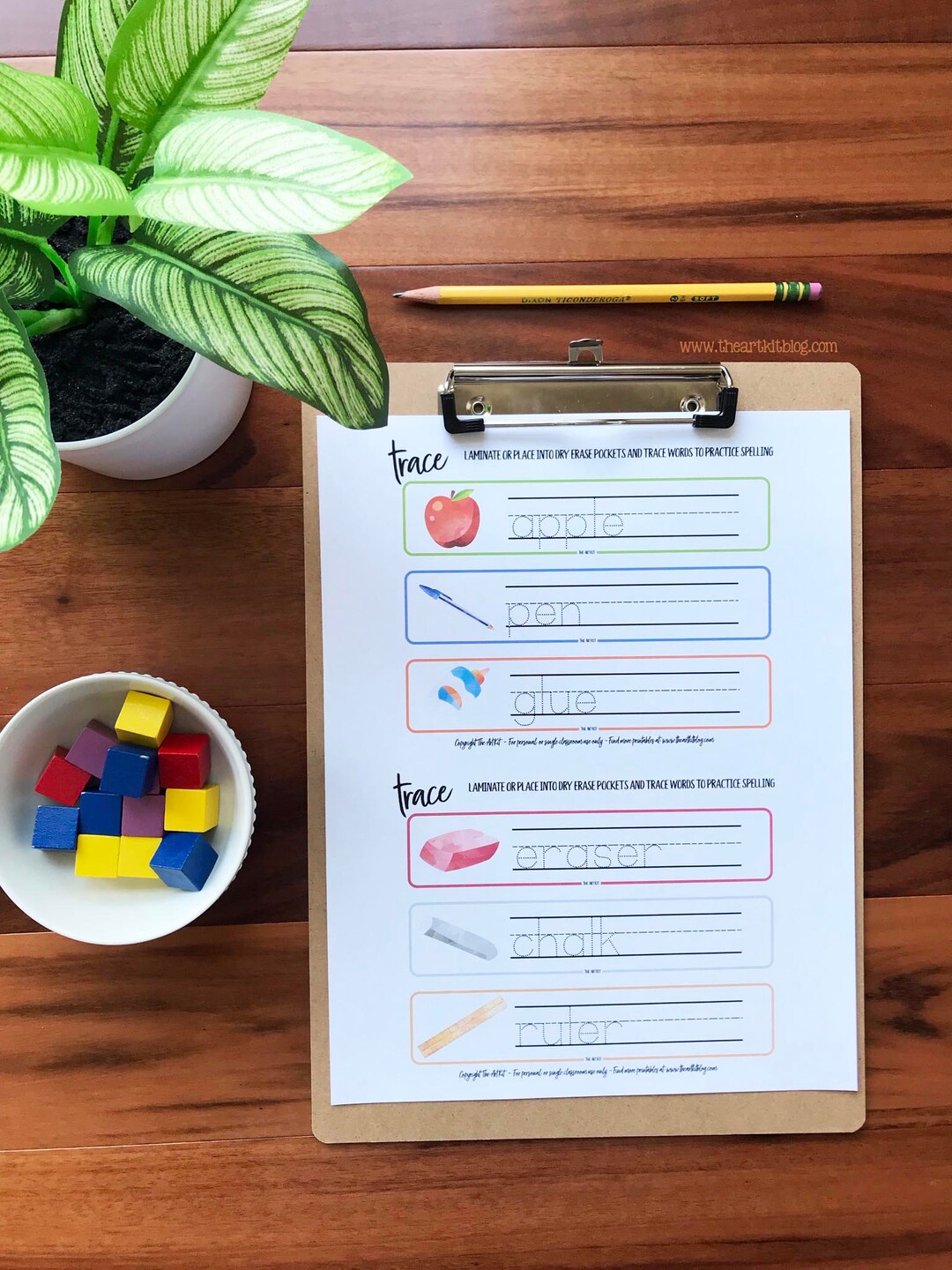 Word Tracing Worksheet Printable: School Supply Edition, Language Arts ...