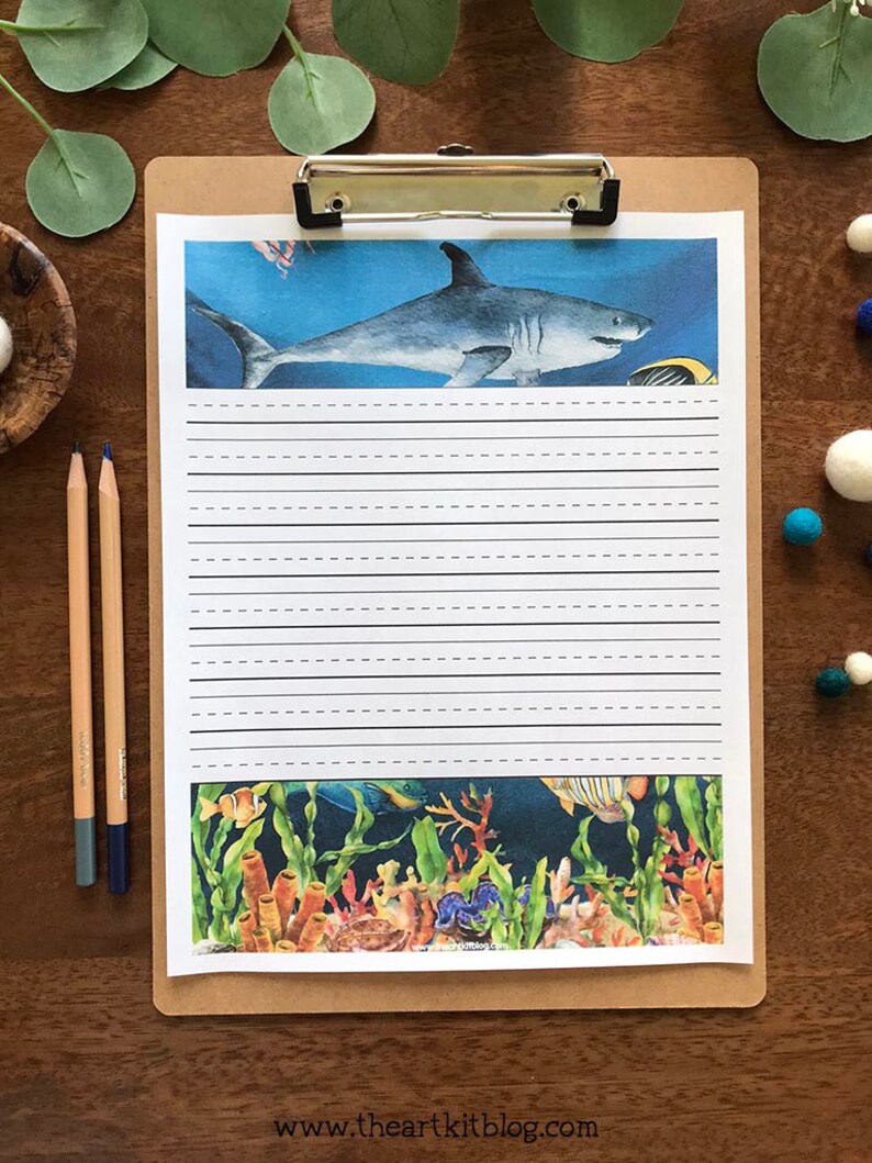 Printable Lined Paper With Sharks, Notebooking Pages, School Lined ...