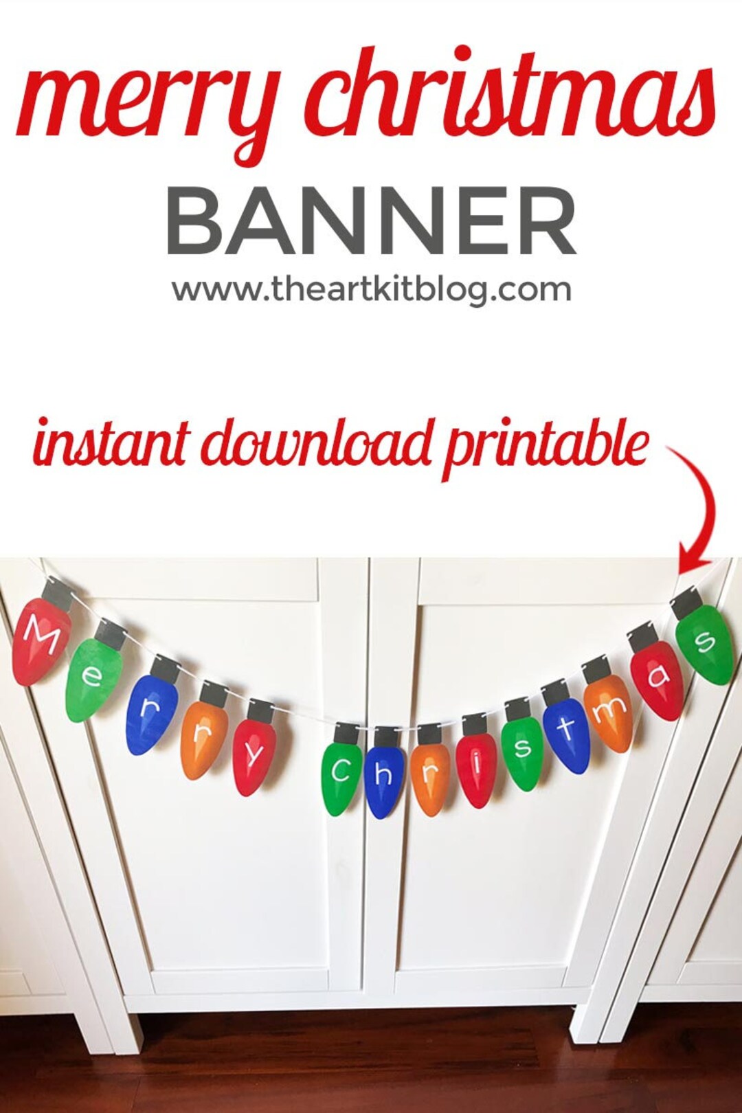 Merry Christmas Light Bulb Banner - Instant Download Printable - Easy ...