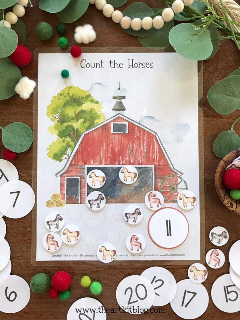Count the Horses in the Barn Numbers Printable, Printable Activity for ...