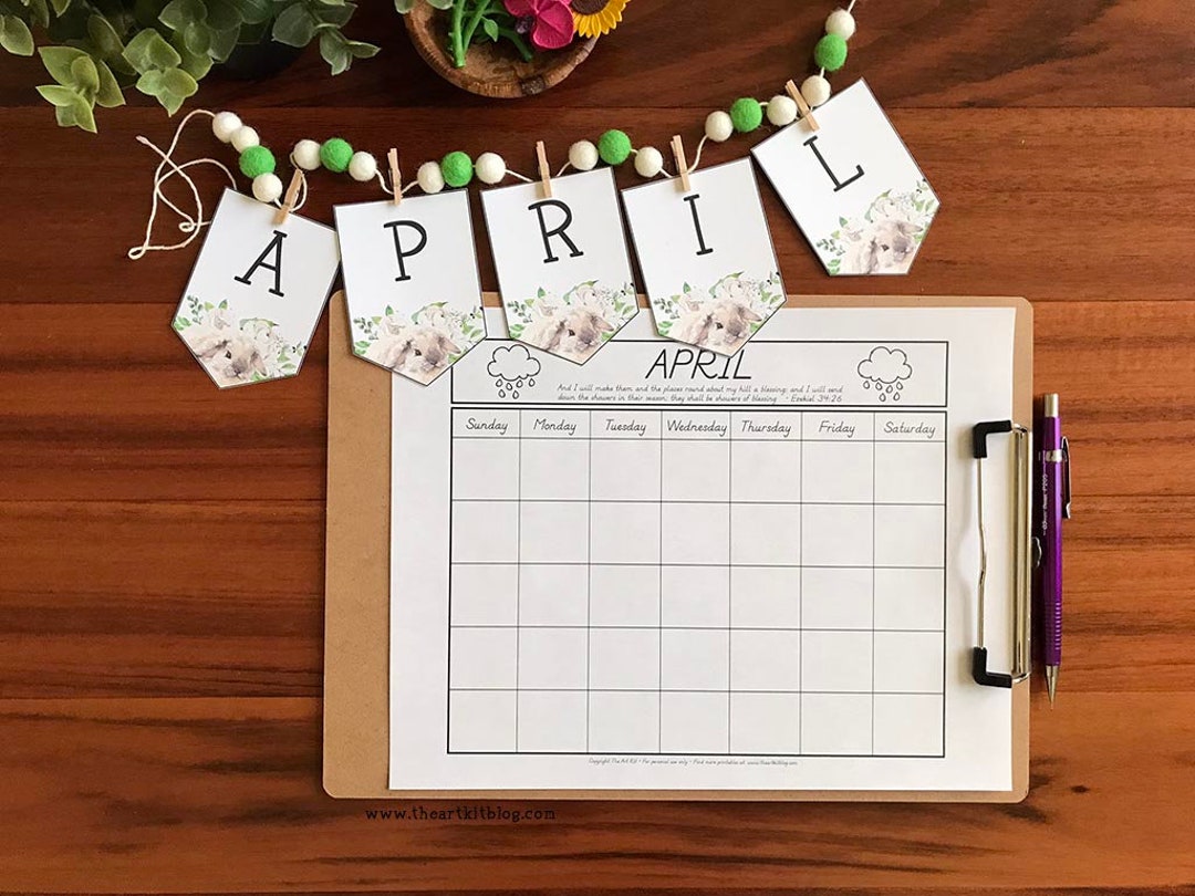 Undated Printable April Calendar, April Coloring Page, Organize ...