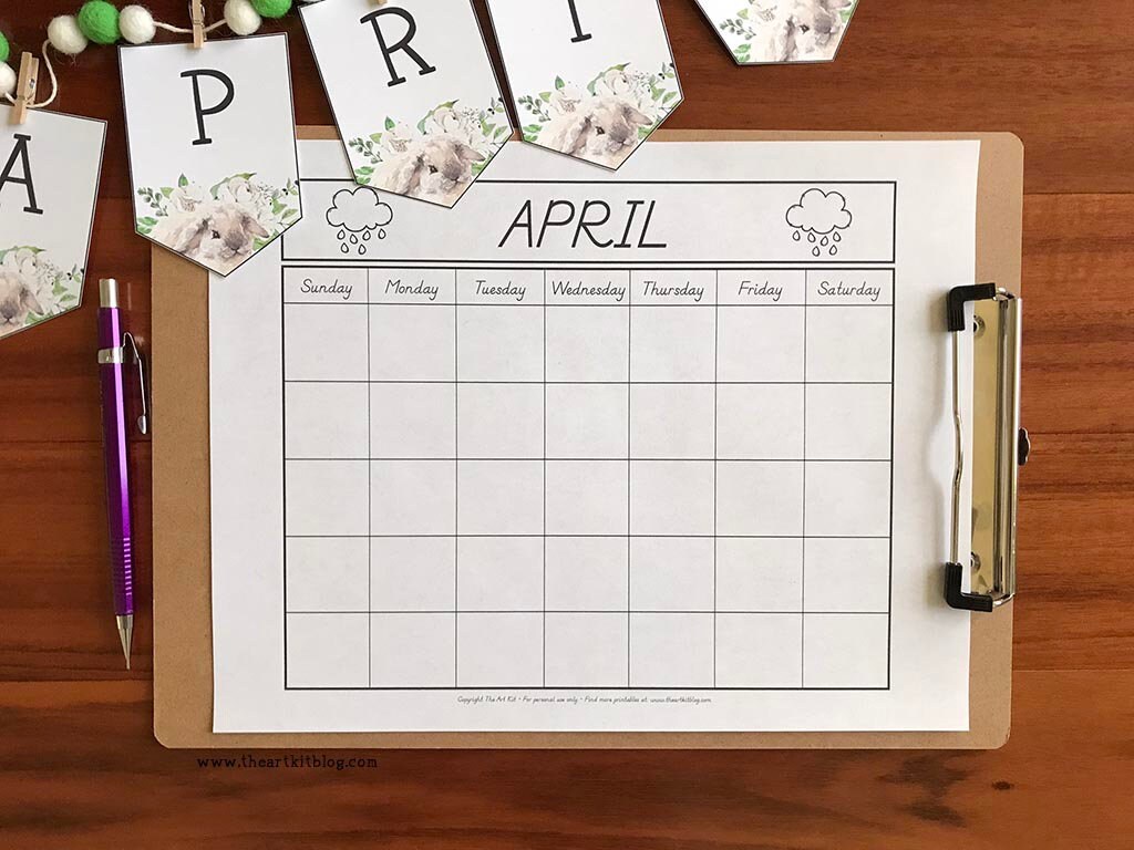 Undated Printable April Calendar, April Coloring Page, Organize ...
