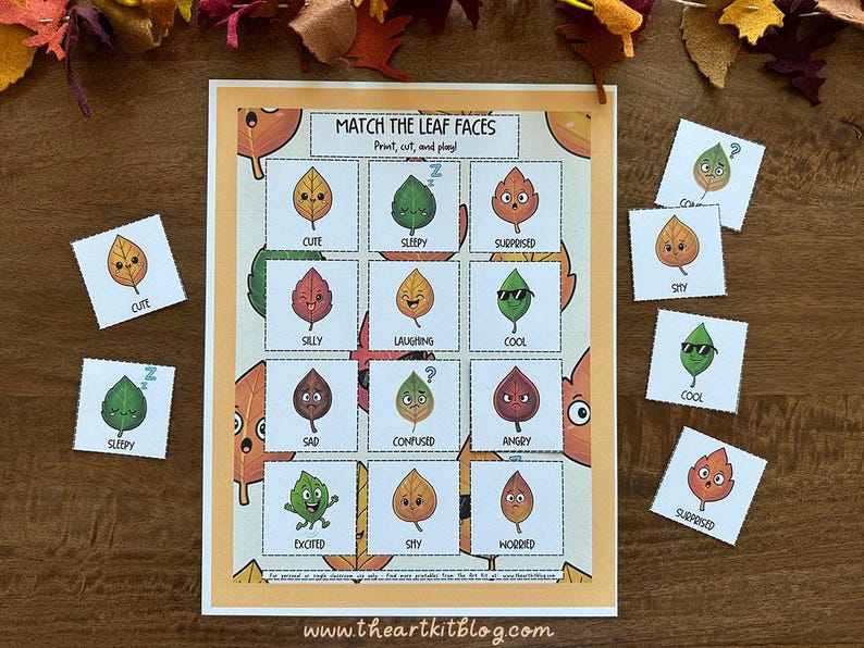 Leaf Emotion Matching Game Printable | Fall Leaf Faces Memory Game ...