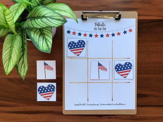 Patriotic Tic Tac Toe Printable Game Labor Day 4th of July - Etsy