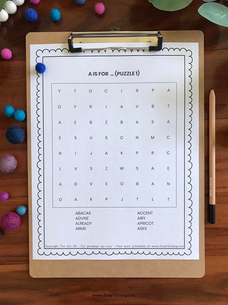 Letter A Word Search Printable, Printable Games, Homeschool Printable ...