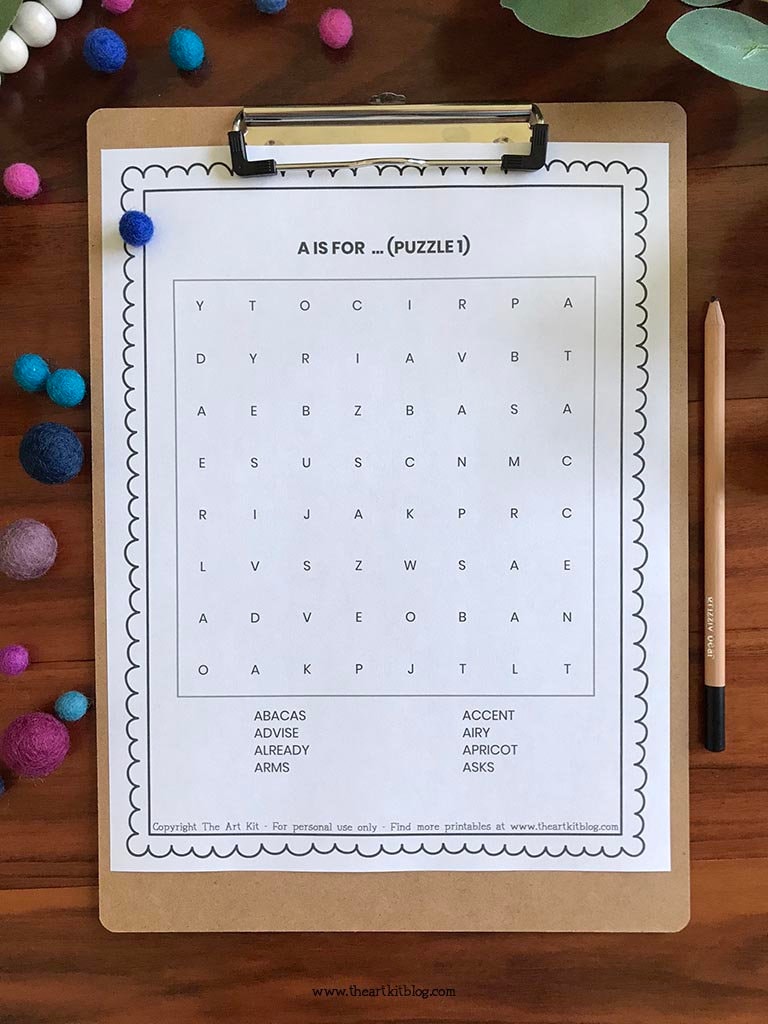 Letter A Word Search Printable Printable Games Homeschool - Etsy Canada