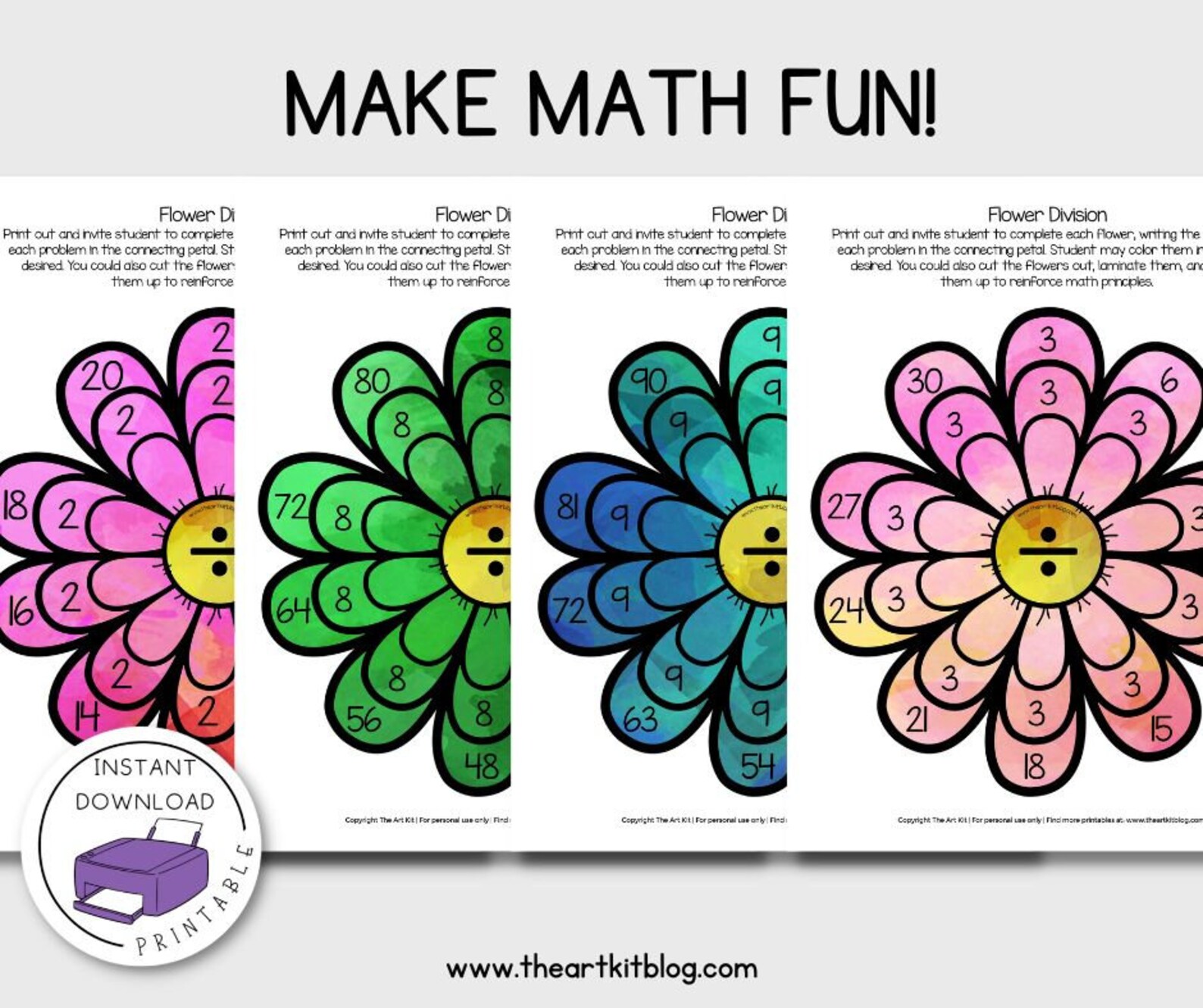 Waldorf Division Math Flowers // Math Facts // Printable Worksheets 0 ...