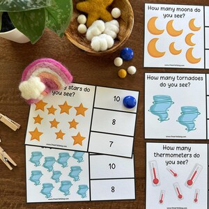 Weather Counting Clip Cards, Number Recognition Printable, Instant ...
