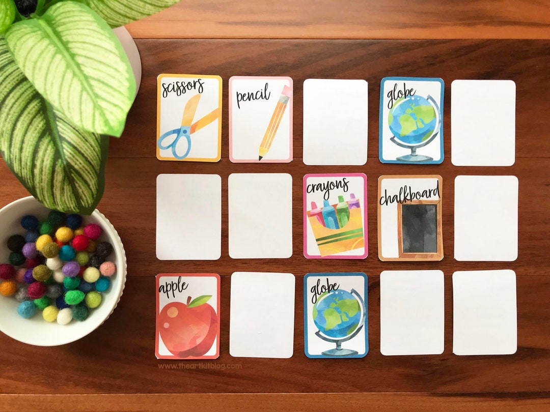 Memory Match Game Printable: School Supply Edition, Homeschool ...