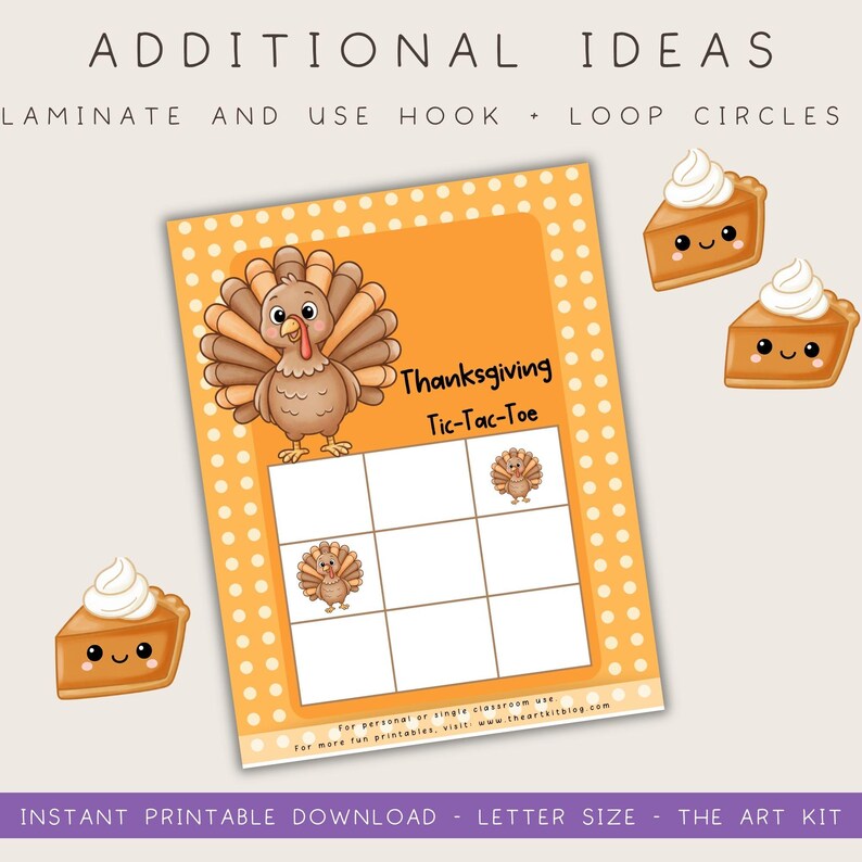 Thanksgiving Tic Tac Toe Printable Game – Turkey Vs Pumpkin Pie, Fall ...