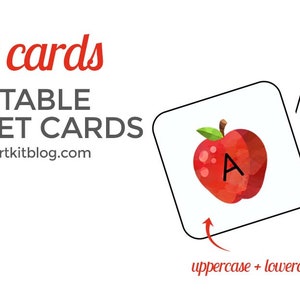 Watercolor Apple Themed Alphabet Cards Flashcards Memory Game Abc's ...