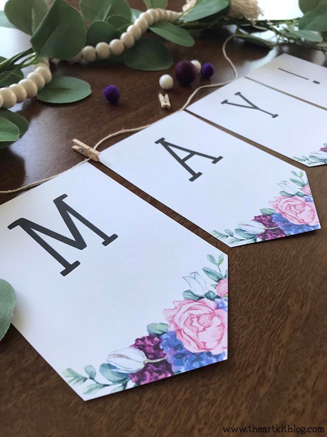 May Banner Printable Flowers, May Printable Wall Art, Spring Printable ...