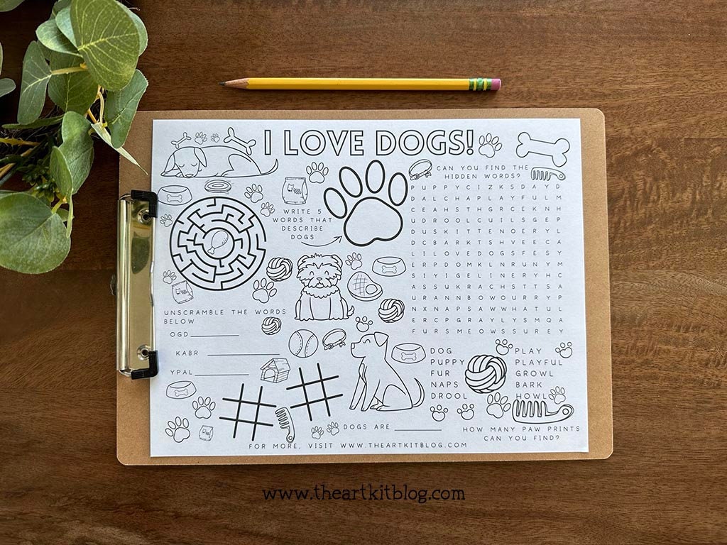PRINTABLE I Love Dog Activity Page Printable Placemat - Etsy