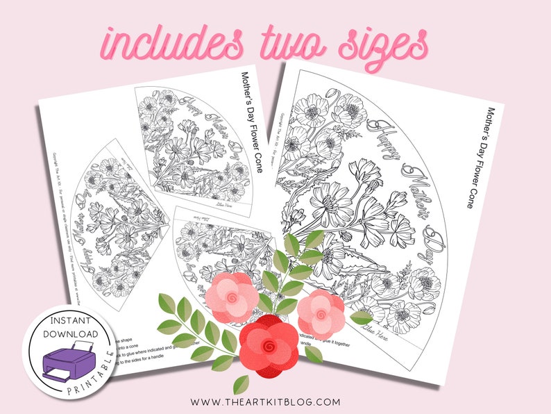 Printable Happy Mother's Day Flower Cone, Mother's Day Printable Craft ...