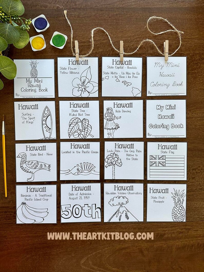 Mini HAWAII Coloring Pages, 50 States Coloring Page, USA Homeschool ...