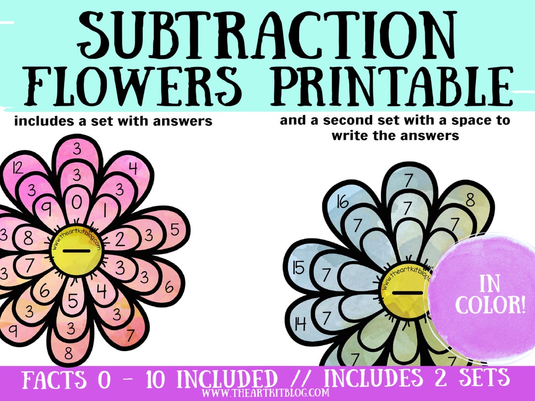 Waldorf SUBTRACTION Flower Printable, Math Wheels 0-10, WATERCOLOR ...