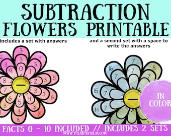 Waldorf SUBTRACTION Flower Printable Math Wheels 10-20 Flash | Etsy