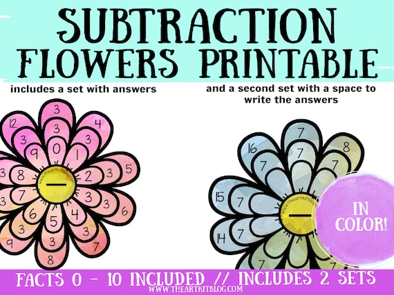 Waldorf SUBTRACTION Flower Printable Math Wheels 0-10 | Etsy Canada