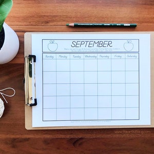 Blank Undated Monthly Calendar Printable, September, Organize ...